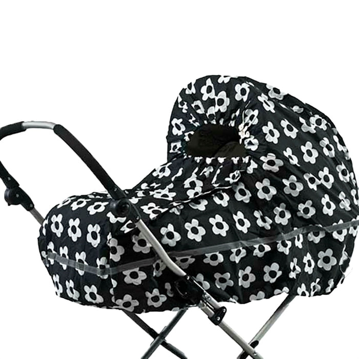 Regnslag Barnevogn m. Print, Sort. M. hvid blomst/Black w. whit flower ...